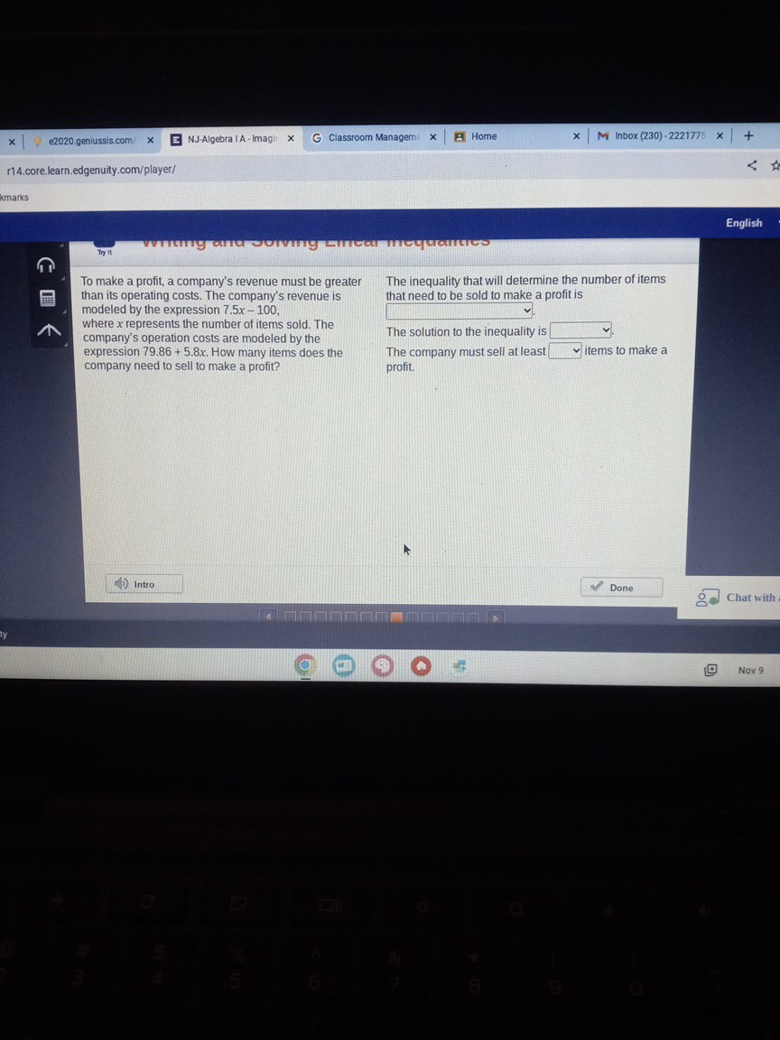 r14.core.learn.edgenuity.com/player/ English To make a profit, a company's revenue must be ...