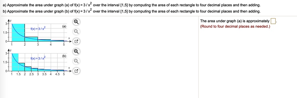 SOLVED: a) Approximate the area under graph (a) of f(x) 3 / x2 over the interval [1,5] by ...