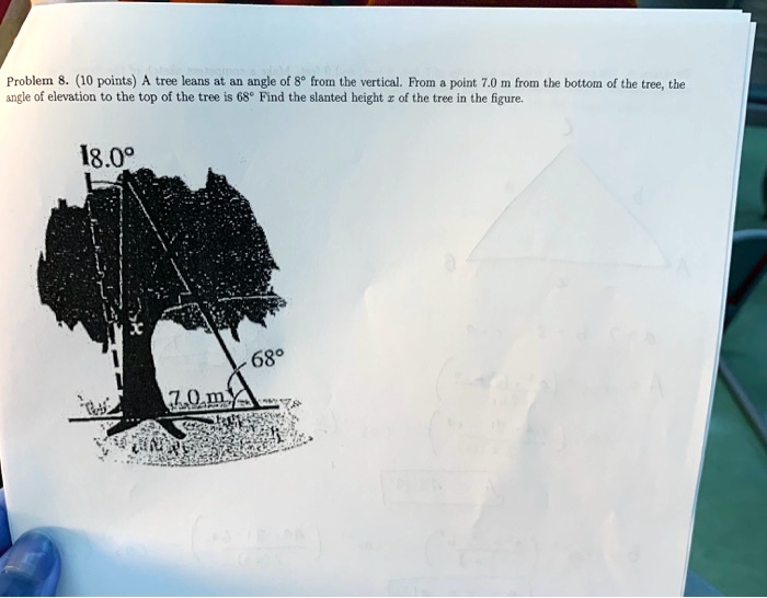 SOLVED: Problem (10 poitts) tree leans at an angle of 89 (rOm the ...