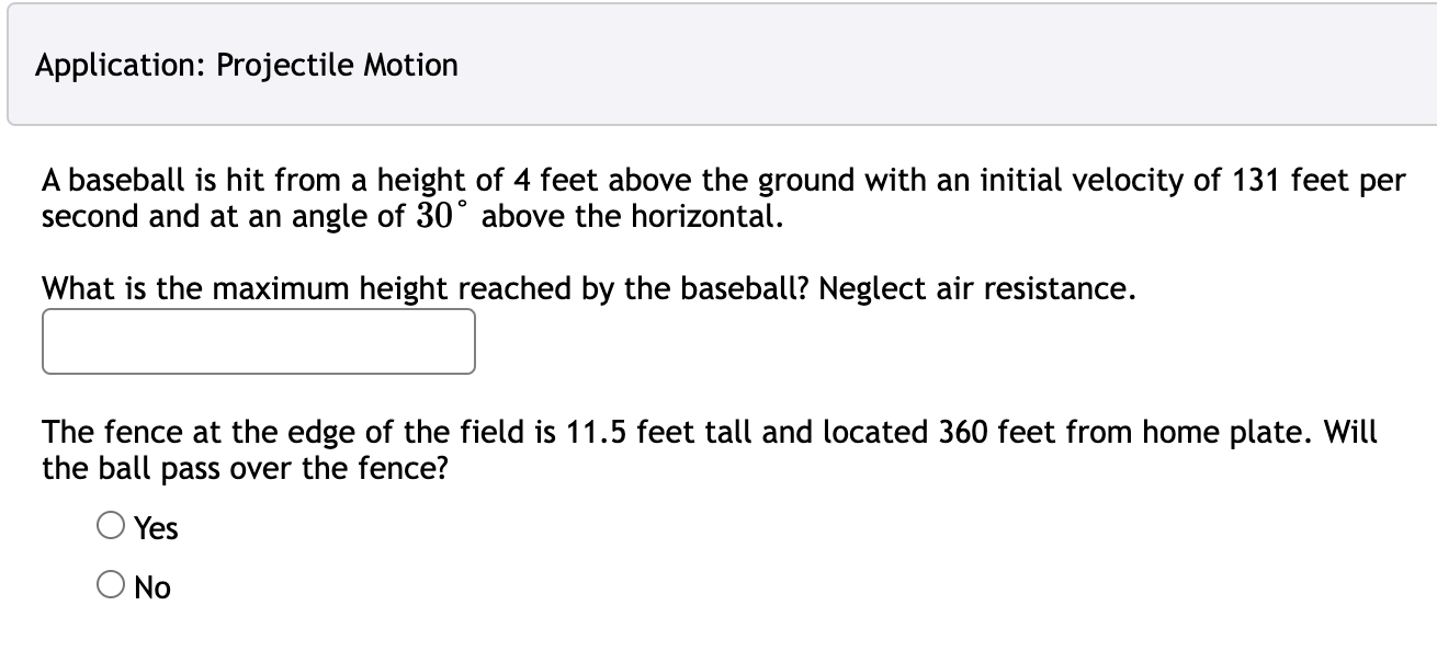 SOLVED: Application: Projectile Motion A baseball is hit from a height ...