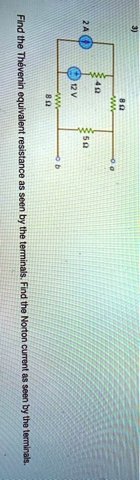 3) 8? 4? 2 A 5? 12 V b 8? Find the Thévenin equivalent resistance as ...