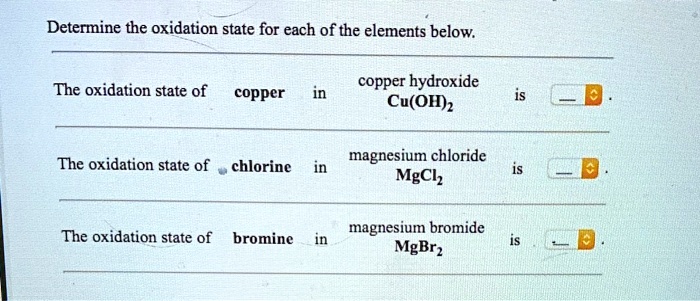 Determine the oxidation state for each of the elements below. The ...