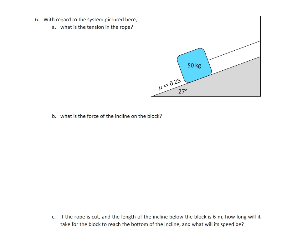 SOLVED: With regard to the system pictured here, what is the tension in the rope? 50 kg 0.25 270 ...