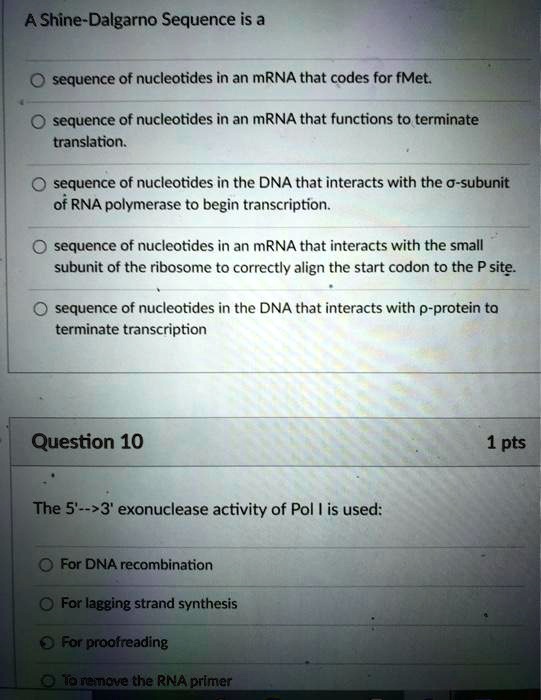 SOLVED: A Shine-Dalgarno Sequence is a sequence of nucleotides in an ...
