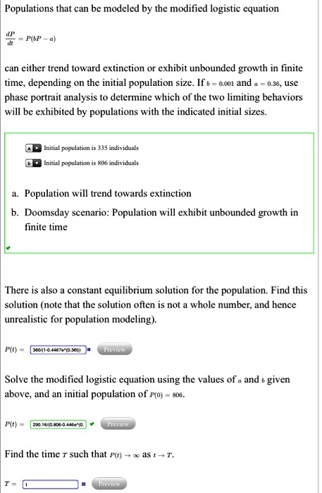 Solved Populations That Can Be Modeled By The Modified Logistic Equation Can Either Trend