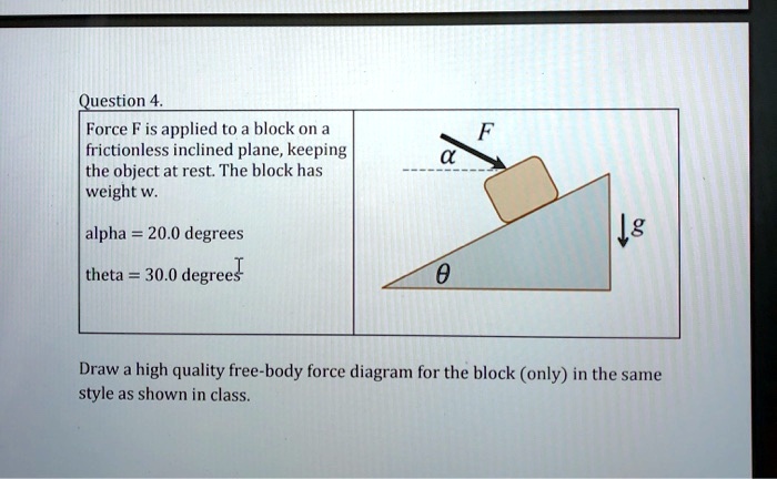Question 4. Force F is applied to a block on a frictionless inclined plane, keeping the object ...