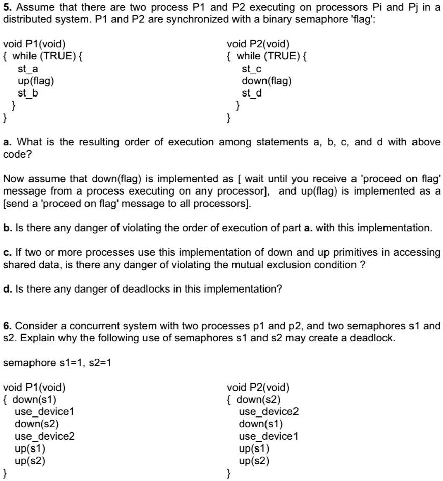 OPERATING SYSTEM QUESTION 5. Assume that there are two processes P1 and P2 executing on ...
