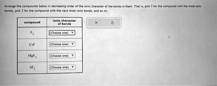 arrange the compounds below in decreasing order of the ionic character ...