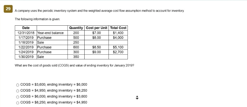 a company uses the periodic inventory system and the weighted average ...