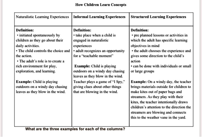 how children learn conccpts naturalistic learning experiences informal ...