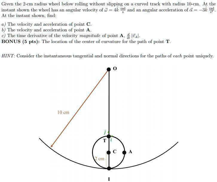 SOLVED: Given the 2-cm radius wheel below rolling without slipping on a ...