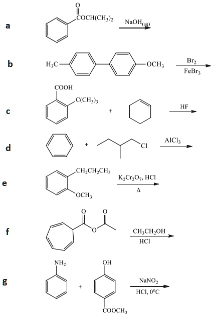 SOLVED: COCH(CH3)2 Br- FeBr3, H3C - OCH3; COOH C(CH3)3; AlCl3 ...