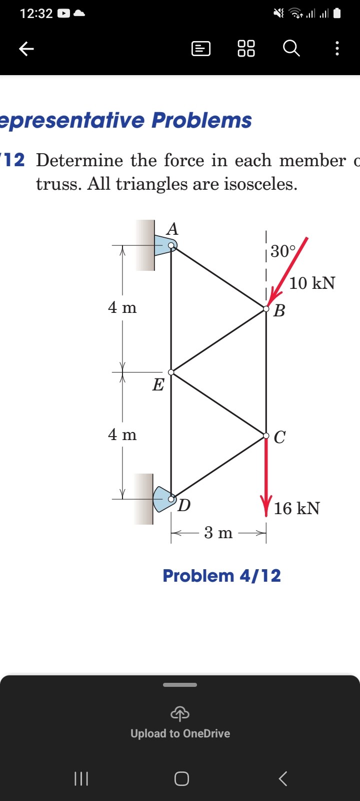 epresentative problems 12 determine the force in each member truss all ...
