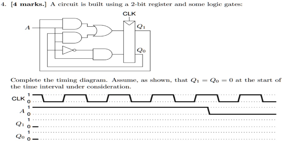 4. [4 marks.] A circuit is built using a 2-bit register and some logic ...