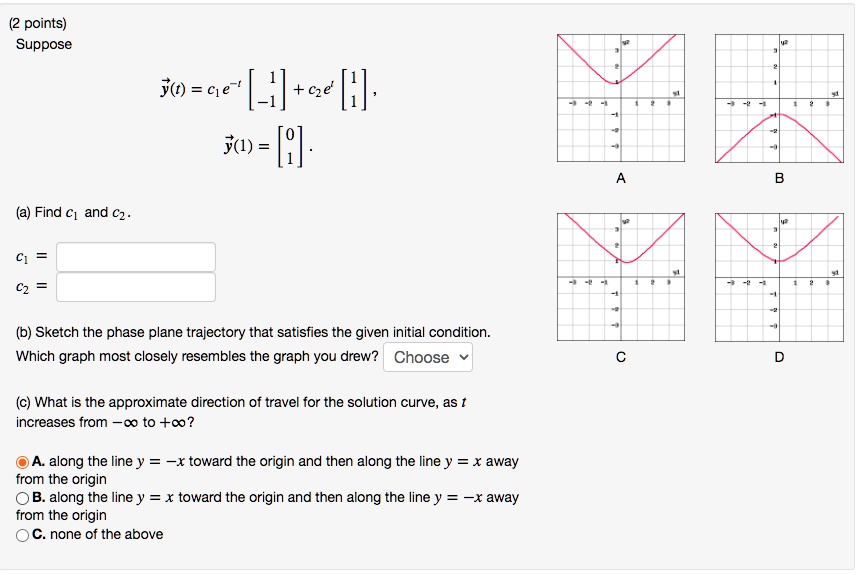 points suppose y c1e jae j y1 8 find c1 and c2 b sketch the phase plane ...