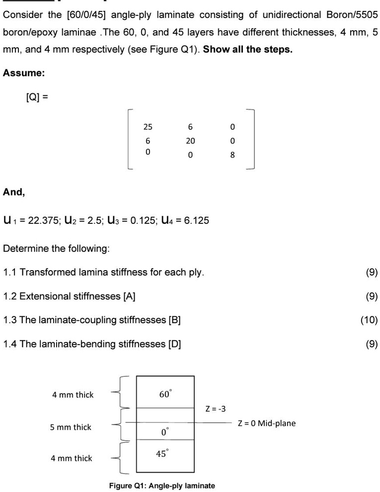 Consider the [60/0/45] angle-ply laminate consisting of unidirectional ...