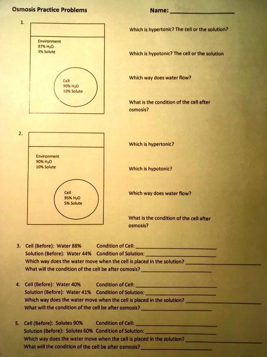 SOLVED: Osmosis Practice Problems Name: Which E hypertonic? the ...