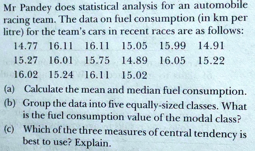 Mr Pandey does statistical analysis for an automobile racing team. The ...