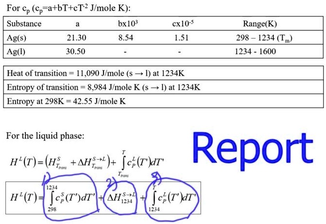 SOLVED: Texts: 1) Use Cp of solids from 298 to 1234 degrees to calculate the following. 2) Find ...