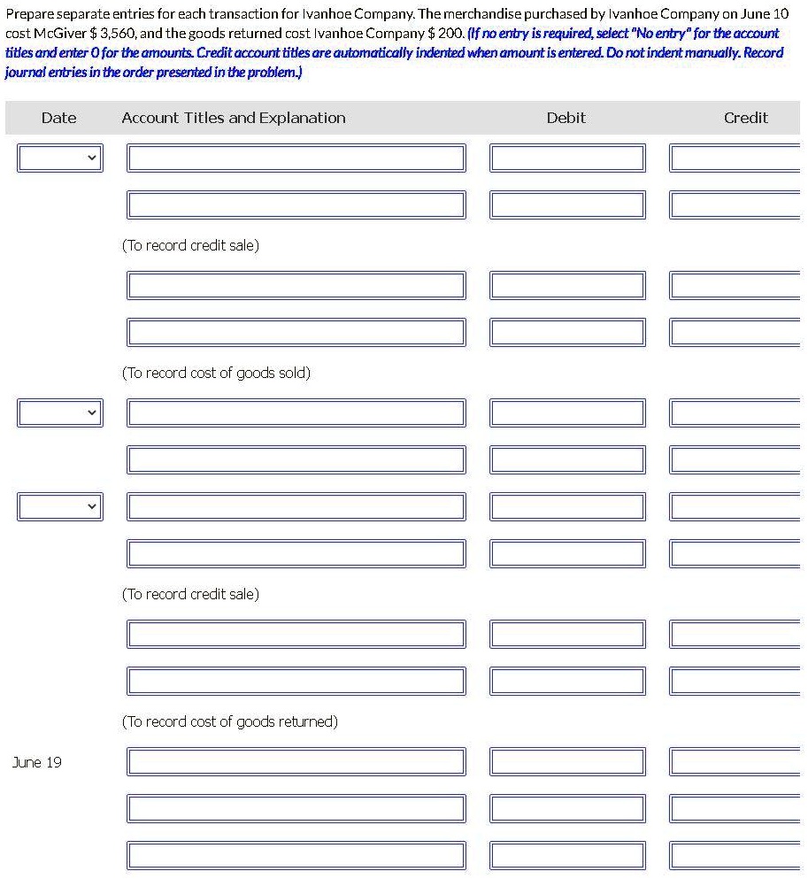 prepare separate entries for each transaction for ivanhoe company the ...