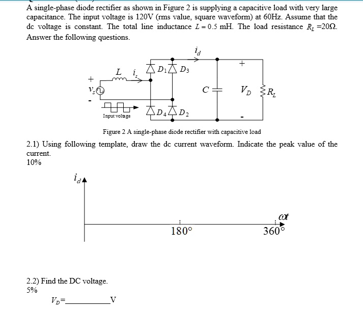 A single-phase diode rectifier as shown in Figure 2 is supplying a capacitive load with very ...