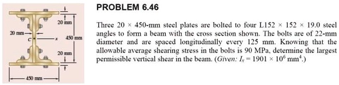PROBLEM 6.46 Three 20 ×450-mm steel plates are bolted to four L152 ×152 ...