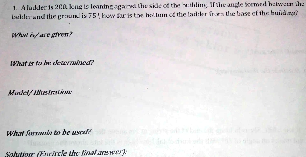SOLVED: A ladder is 20ft long is leaning against the side of the ...