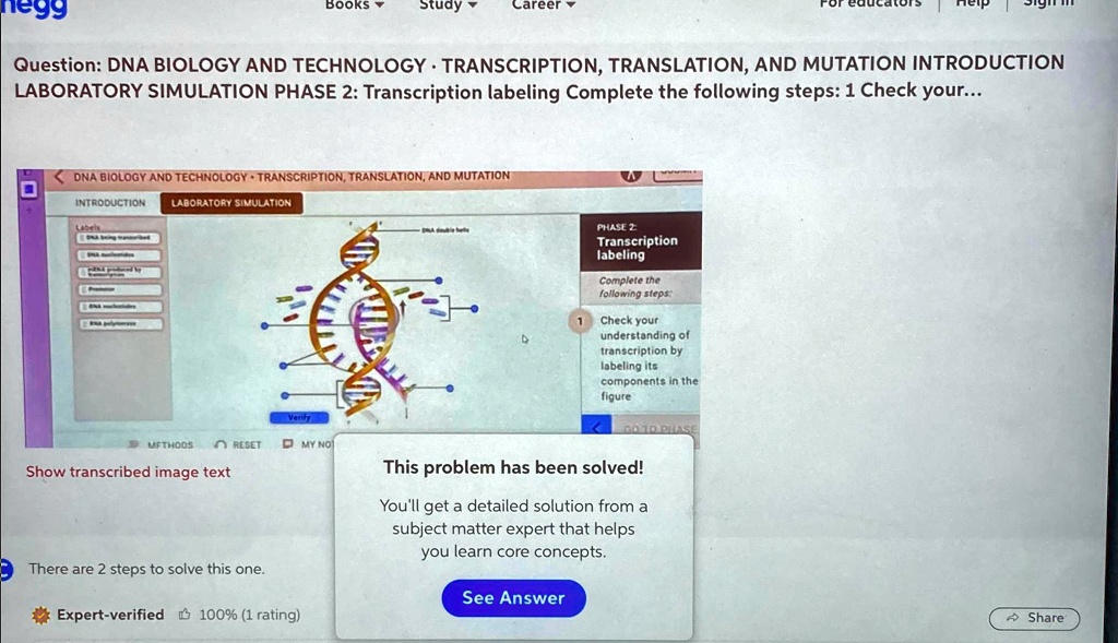 Question: DNA BIOLOGY AND TECHNOLOGY - TRANSCRIPTION, TRANSLATION, AND ...