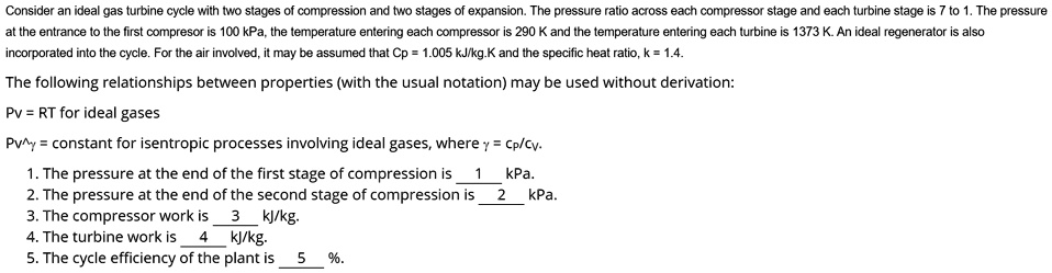 SOLVED: Consider an ideal gas turbine cycle with two stages of ...