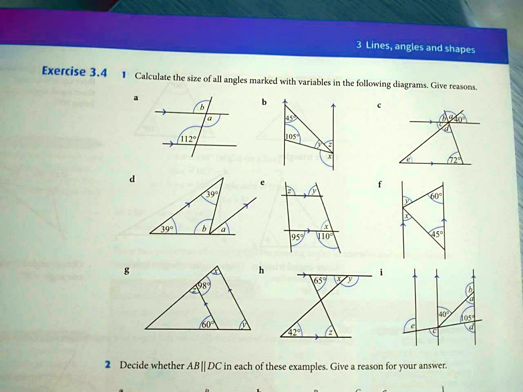 SOLVED: 'calculate the size of all angles marked with variables in the following diagrams. give ...
