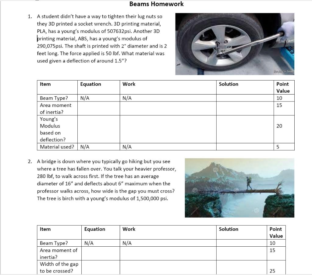 SOLVED: Please answer both number 1 and 2 please. Beams Homework 1. A ...