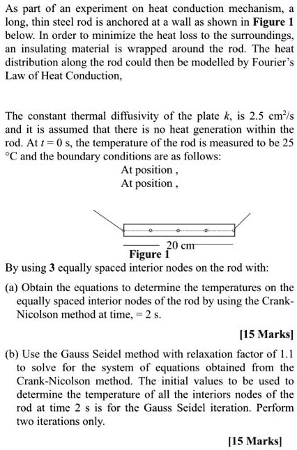 As part of an experiment on heat conduction mechanism, a long, thin ...