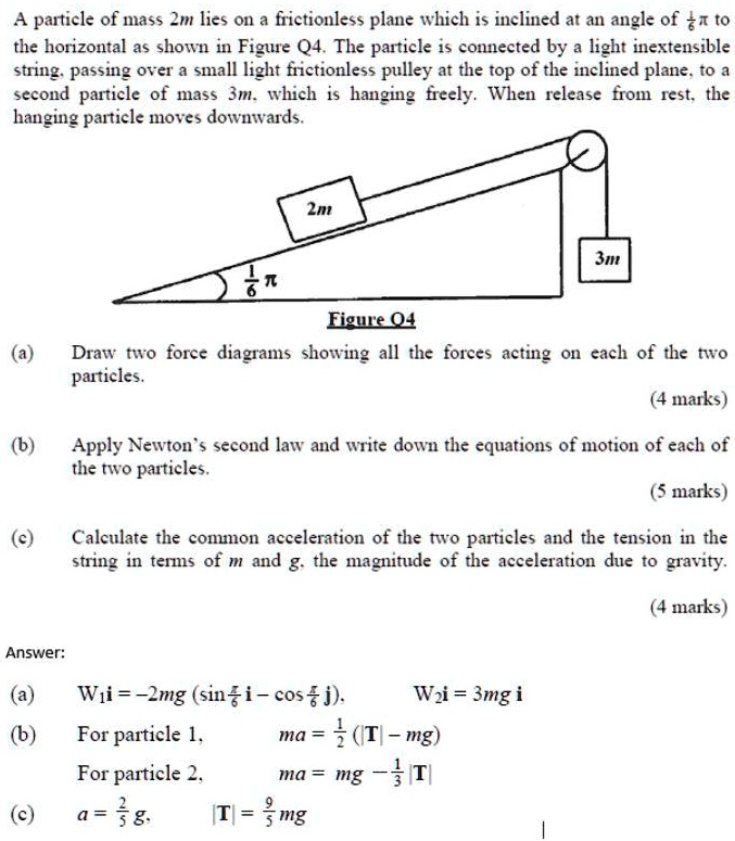 SOLVED: particle of mass Zm lics On frictionless plane which is ...