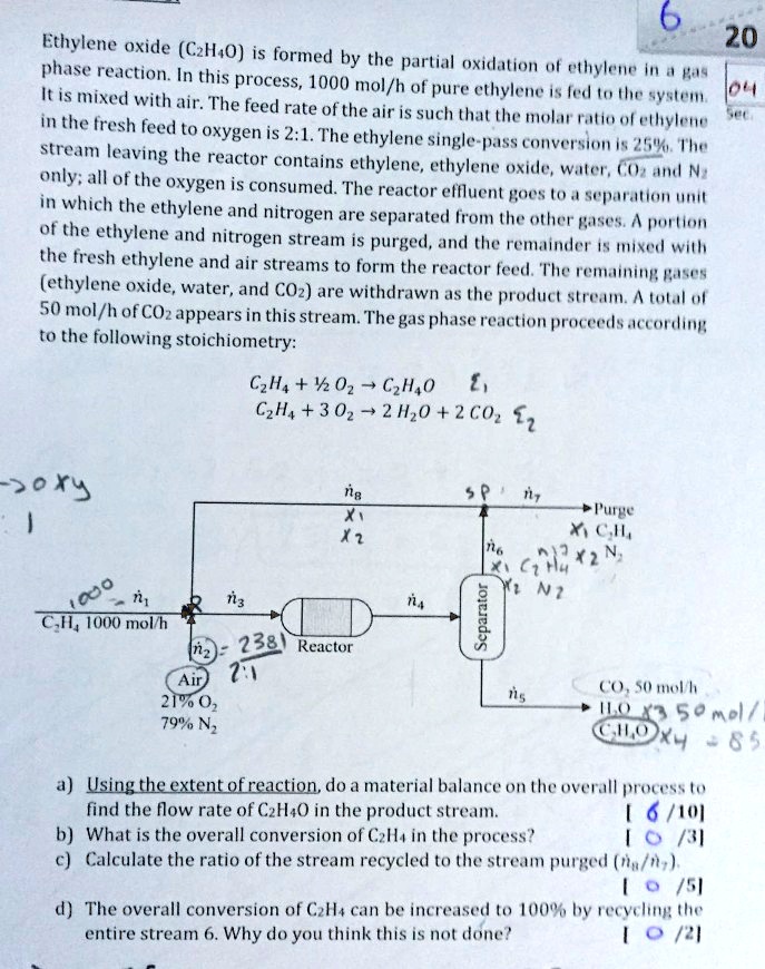 Ethylene oxide (C2H4O) is formed by the partial oxidation of ethylene ...