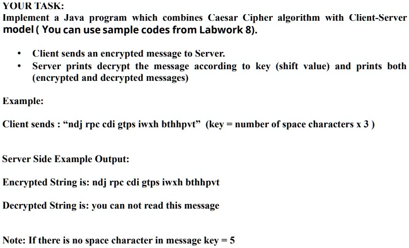 Solved Your Task Implement A Java Program Which Combines Caesar Cipher Algorithm With Client