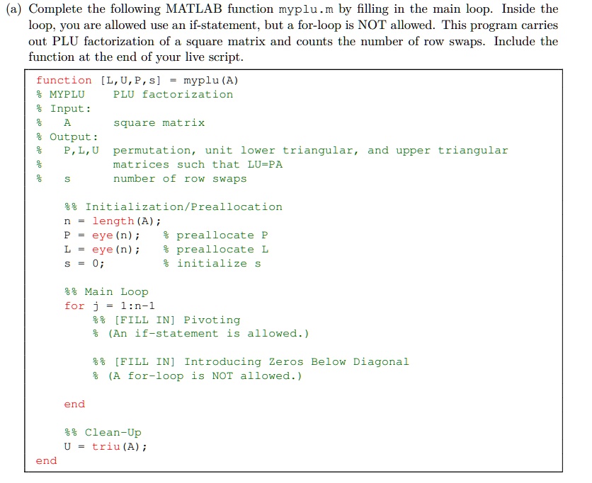 Solved Matlab Please And No For Loop Complete The Following Matlab Function Myplu By Filling In 1442