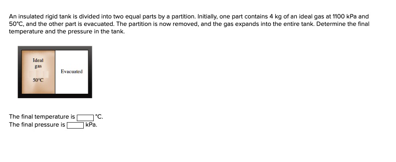 SOLVED: An insulated rigid tank is divided into two equal parts by a ...