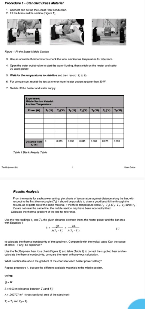 SOLVED: Procedure 1 - Standard Brass Material 1. Connect and set up the ...