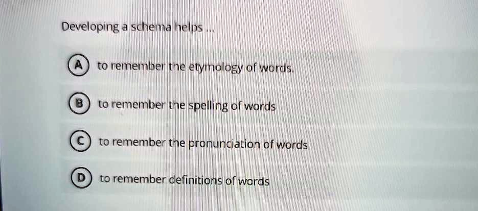 SOLVED: Developing a schema helps: - to remember the etymology of words ...