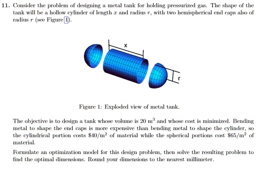 SOLVED: 11. Consider the problem of designing a metal tank for holding ...