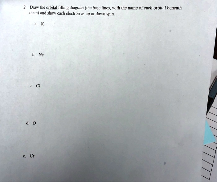 draw the orbital filling diagram the base lines with the name of each ...