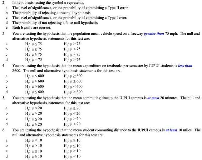 SOLVED: Hypothesis testing: The symbol represents the level of ...