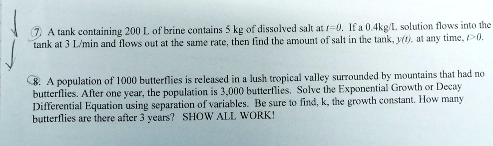 SOLVED: A tank containing 200 L of brine contains 5 kg of dissolved ...