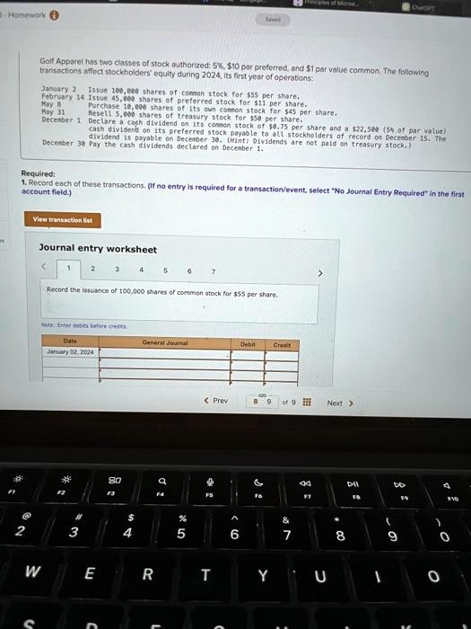 Golf Apparel has two classes of stock authorized: 5%, $10 par preferred ...