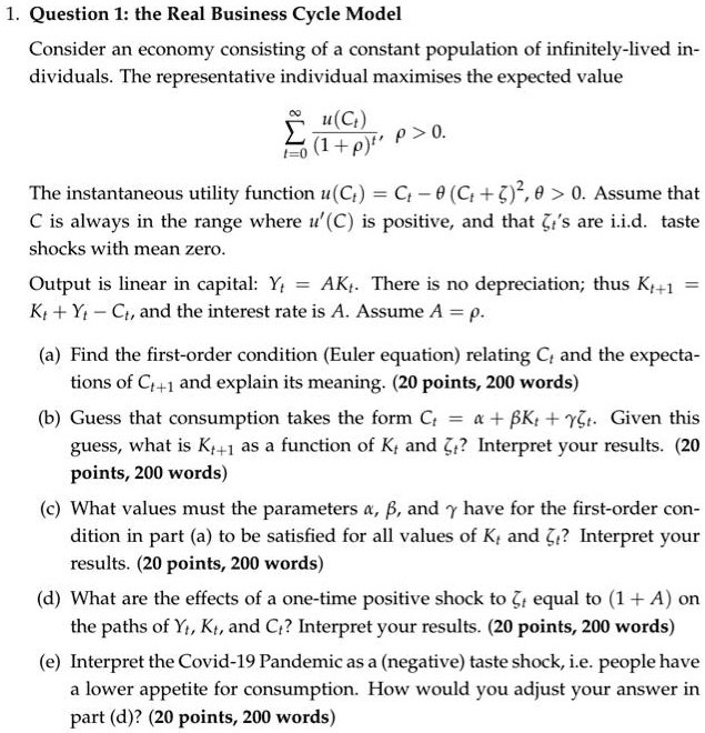 1question 1the real business cycle model consider an economy consisting ...