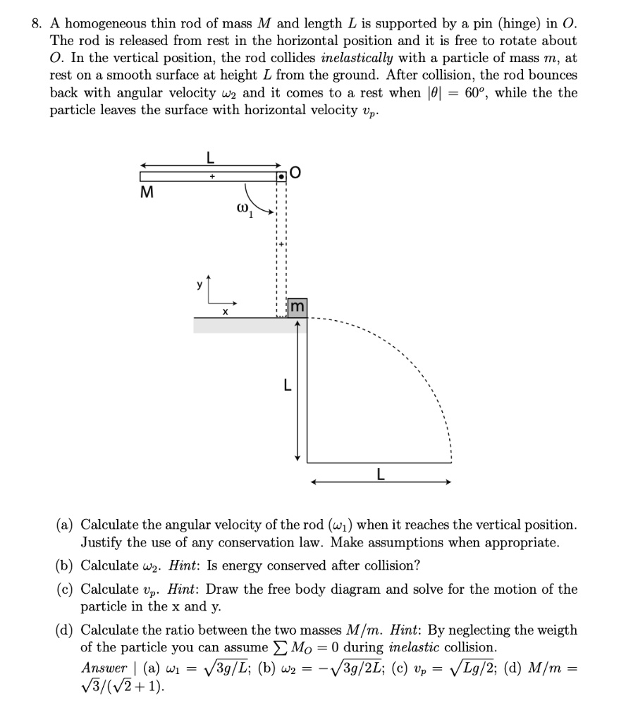 SOLVED: A homogeneous thin rod of mass M and length L is supported by a pin (hinge) at O. The ...
