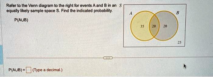 SOLVED: Refer to the Venn diagram to the right for events A and B in an ...