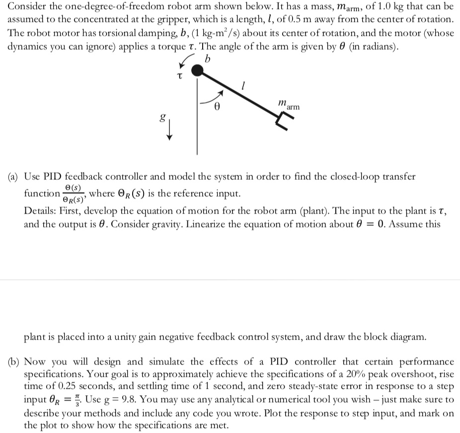 consider the one degree of freedom robot arm shown below it has a mass ...