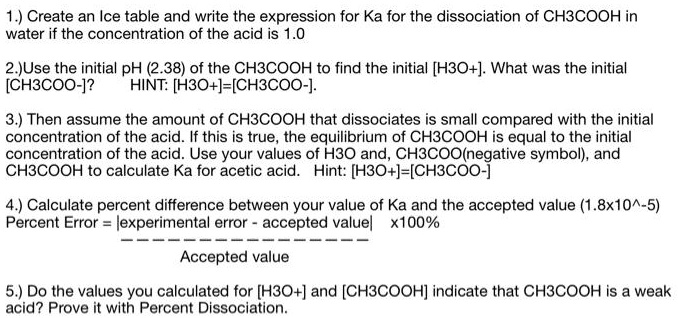 SOLVED: 1.) Create an Ice table and write the expression for Ka for the ...