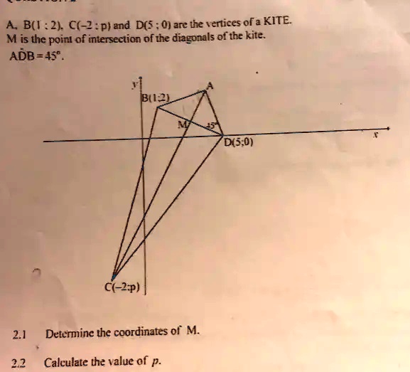 SOLVED: A B(I : 21 C(-? : P) D(S 0) are the vertices of a KITE. M is the point of intersection ...